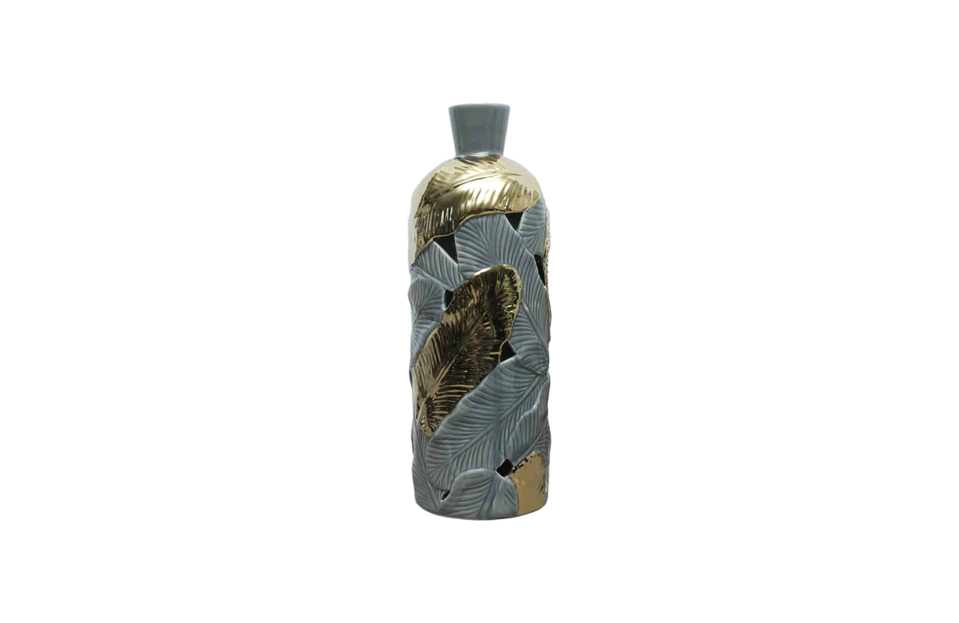 FA-D2007B Grey Gold Leaf Ceramic Vase-B - Home Decor